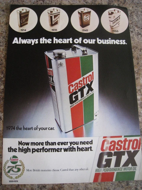 CASTROL GTX HIGH Performance Motor Oil Cans Tins 75 Years Advert A4 ...