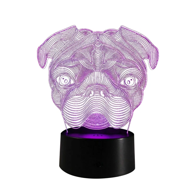 3D ILLUSION CUTE Pug Dog 7Colors Changing LED Night Light Table Desk ...