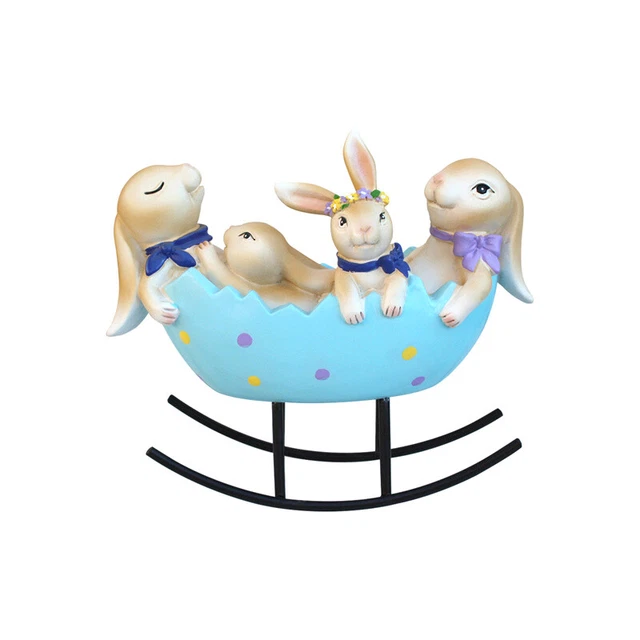 BUNNY RABBITS ROCKING In An Easter Egg Cradle Spring Easter Decoration ...