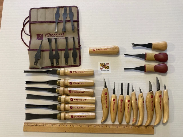 LARGE LOT OF Flexcut Wood Carving Tools inc Gouges, Palm Gouges, Knives ...