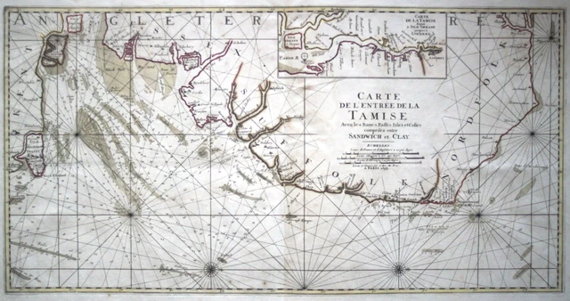 THAMES MAP OF the Estuary Large Format Copper Stitch 1693 Original £171 ...