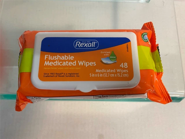 REXALL FLUSHABLE HEMORRHOIDAL Medicated Wipes, 48 count Witch Hazel and ...