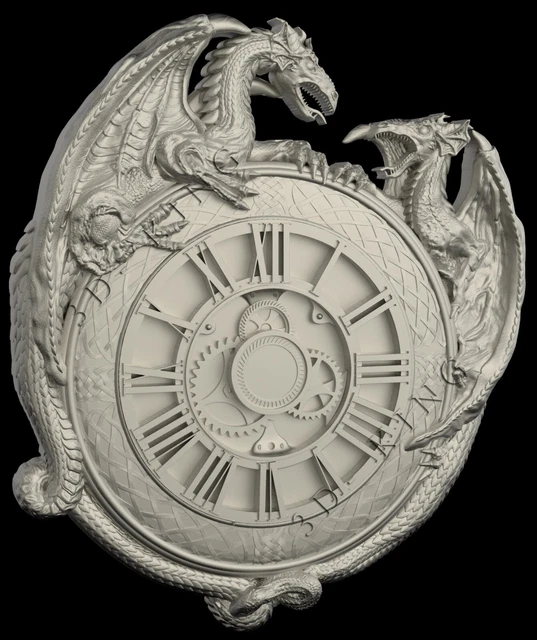 STL 3D MODEL CLOCK TWO DRAGONS for CNC ROUTER 3D Printer Engraver Carving Aspire £1.17 - PicClick UK