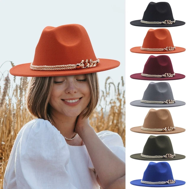 WOMEN WIDE BRIM Retro Felt Fedora Hats for Women Men Winter Fall Wool ...