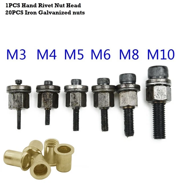 COMPLETE M3 M12 Hand Rivet Nut Head Set with Iron Galvanized Nut and ...