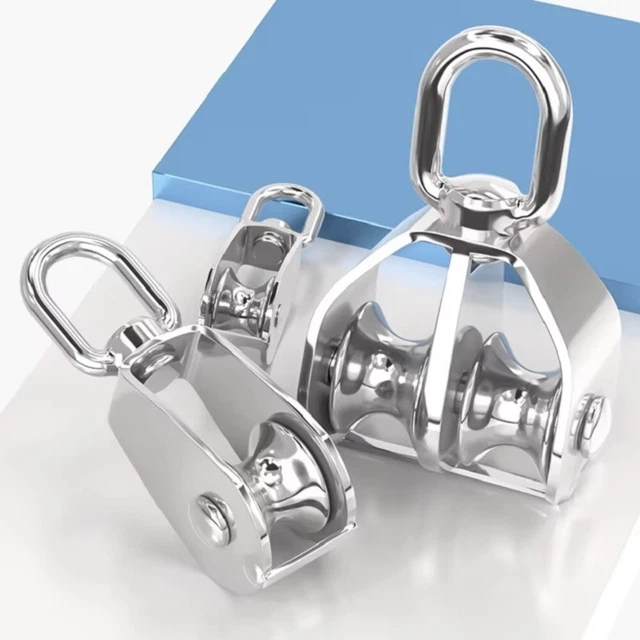 SWIVEL STAINLESS STEEL Single/Double Wheel Lifting Rope Pulley Set £5. ...