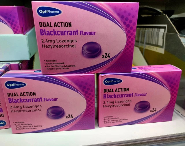 OPTIPHARMA DUAL ACTION Max Strength Lozenges - Blackcurrant x 3 packs £ ...