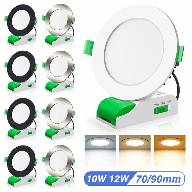 70/90MM LED RECESSED Downlight Tri Color Changeable DIM Flat Spotlights ...