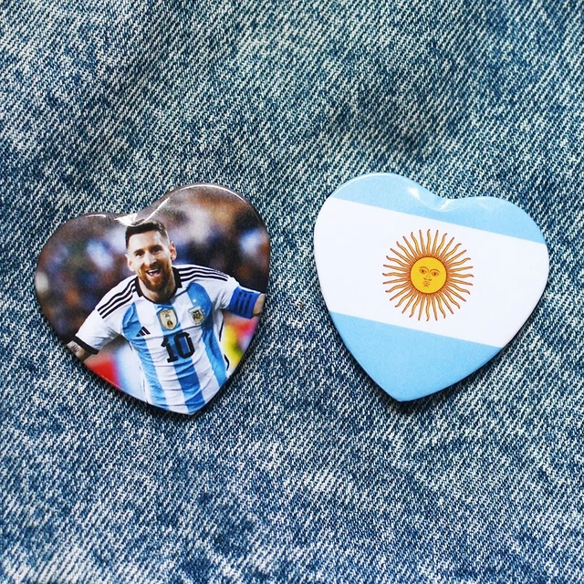 2.25” LIONEL MESSI HEART SHAPE BUTTONS - pin badge world cup football ...