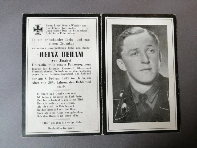 WW2 GERMAN DEATHCARD Panzer Veteran Poland Belgium France Russia ...