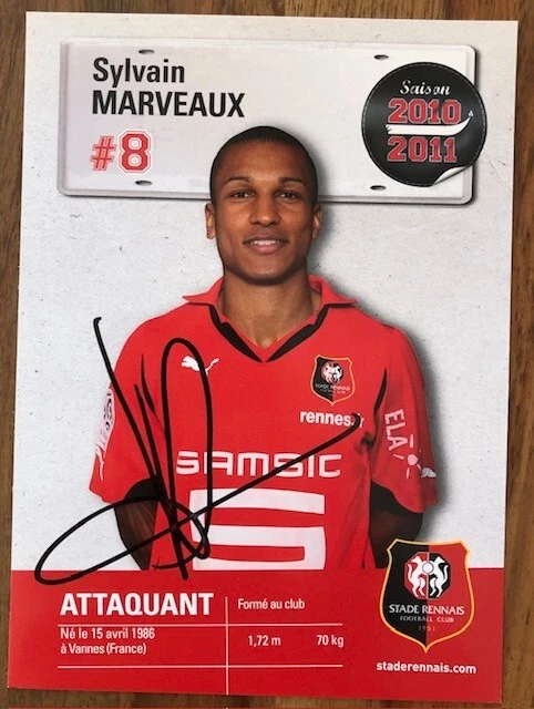 CARTE DÉDICACÉE SYLVAIN MARVEAUX Stade Rennais 2010/2011 signed card ...