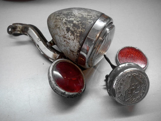 ALTE &RADSONNE& FAHRRADLICHT Rückstrahler Klingel Retro für Rad 30-50er ...