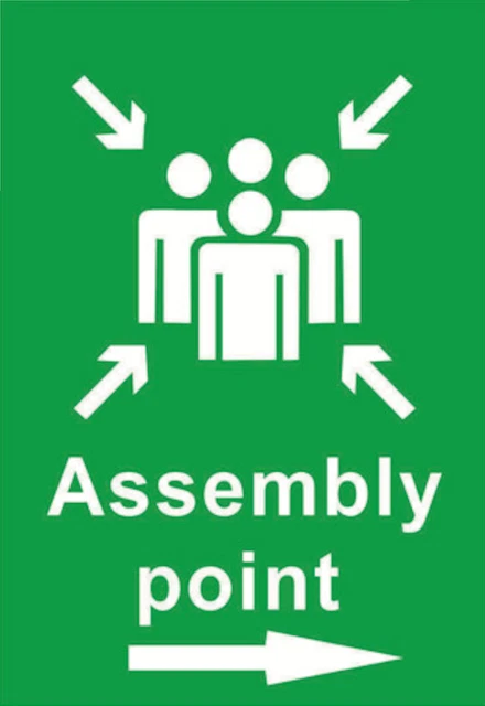 EMERGENCY FIRE ASSEMBLY Point Right Arrow Sign Rigid Foamex PVC ...