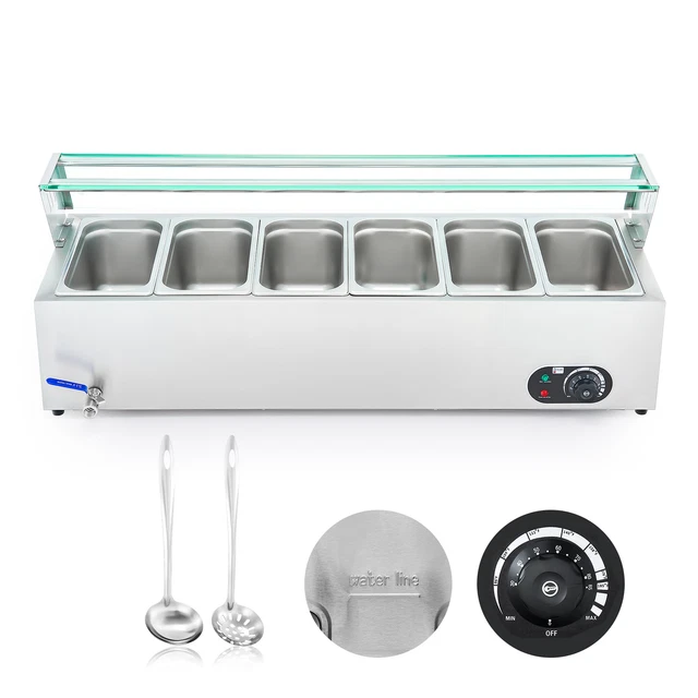 WILPREP 6 PANS Electric Food Warmer 37L 1500W Buffet Server Bain Marie ...