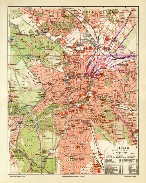 LEIPZIG HISTORISCHER STADTPLAN Karte Lithographie ca. 1906 antike ...