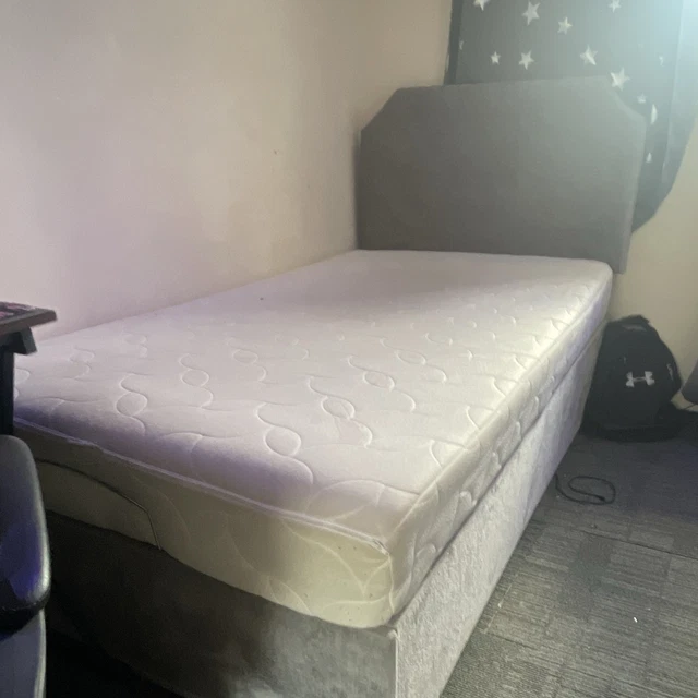 GREY SINGLE STORAGE Bed, Electric Adjustable Base, Memory Foam Mattress ...