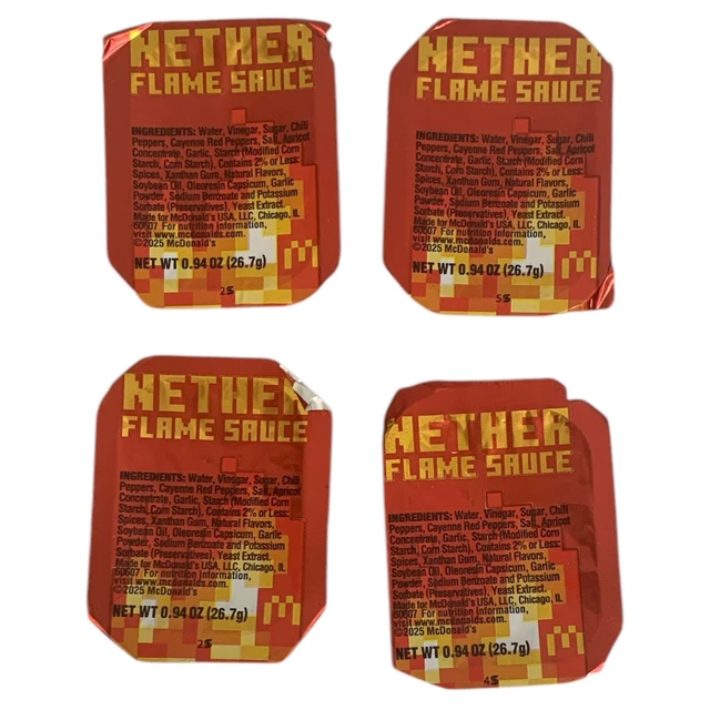 4 MCDONALD’S NETHER Flame McNugget Sauce 2025 Minecraft Movie Promo $11 ...