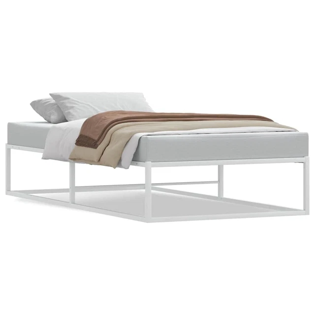 BED FRAME WHITE 90x200 cm Powder-Coated Metal Slatted Base Sturdy ...