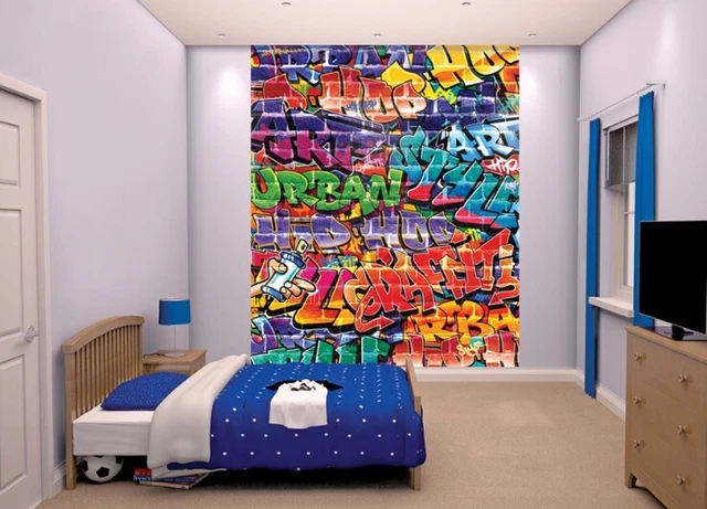 WALLTASTIC KIDS GRAFFITI designer wallpaper mural (8 panels) 8ft X 6 ...