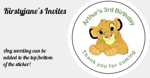 PERSONALISED STICKERS LABELS Tags Circle Sweet Cones Disney Lion King ...