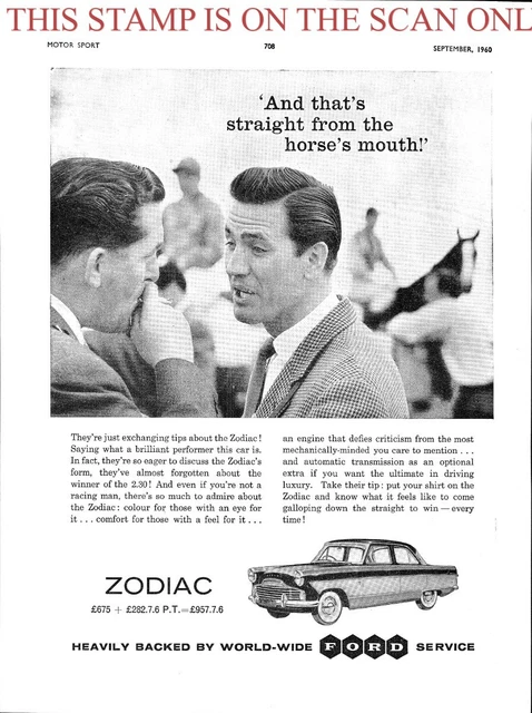 FORD 'ZODIAC' SALOON Motor Car ADVERT : Original Vintage 1960 Print Ad ...