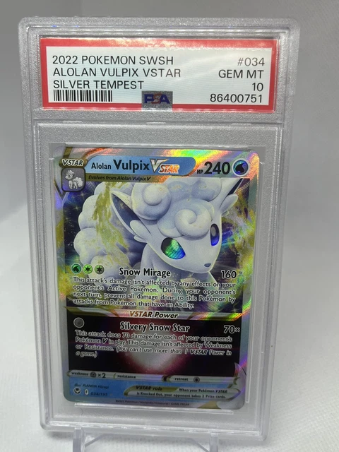 2022 POKÉMON SWSH Alolan Vulpix VStar Silver Tempest PSA 10 Gemmes ...