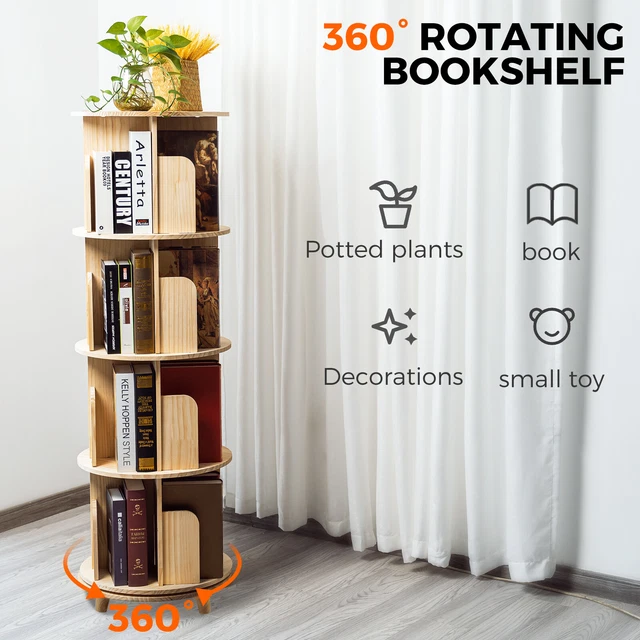 5 TIER ROTATING Bookshelf 360 Bookcase Freestanding Storage Shelf ...