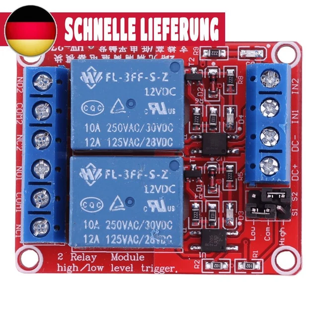 2-KANAL-HIGH-LOW-LEVEL-TRIGGER-RELAIS 12 V mit Optokoppler-Isolierung ...