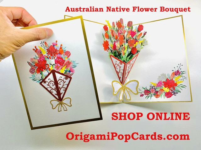 ORIGAMI POP CARDS Luxury Australian Native Flowers 3D Pop Up Greeting ...