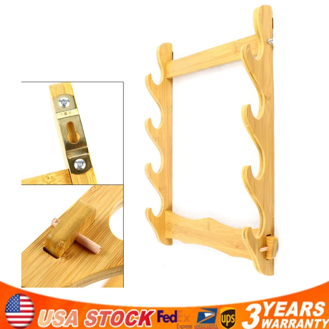 3 GUN RACK Rifle Shotgun Wall Mounted Natural Wood Finish Storage Shelf ...