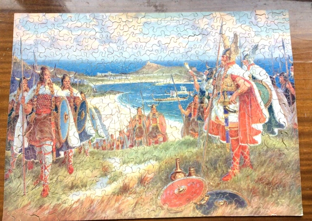 ANTIQUE WOOD JIGSAW Puzzle GWR Vikings Landing at St Ives Boxed ...