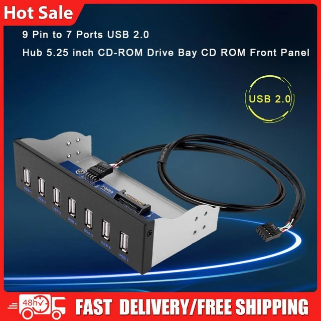 9 PIN TO 7 Ports USB 2.0 Hub 5.25 inch CD-ROM Drive Bay CD ROM Front ...