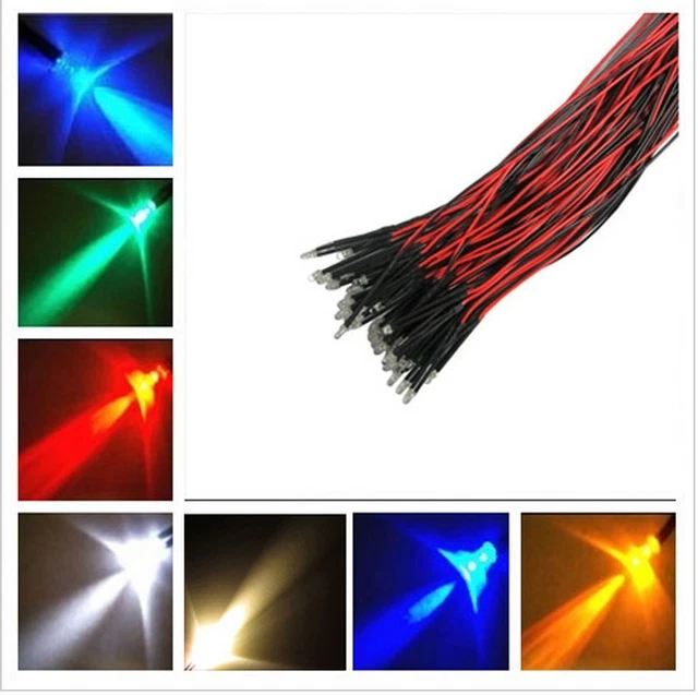 2 LED 3MM Haute Luminosité Avec Câble Et Résistance Cablés Rouge Blanc ...