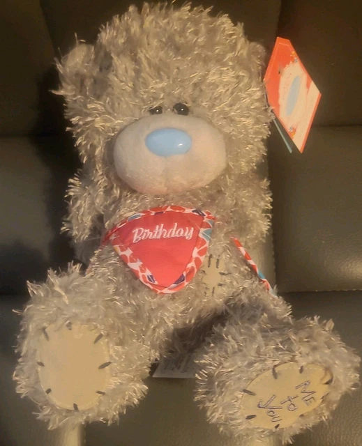 VINTAGE TAGGED ME To You Teddy Bear Holding Happy Birthday Banner Grey ...
