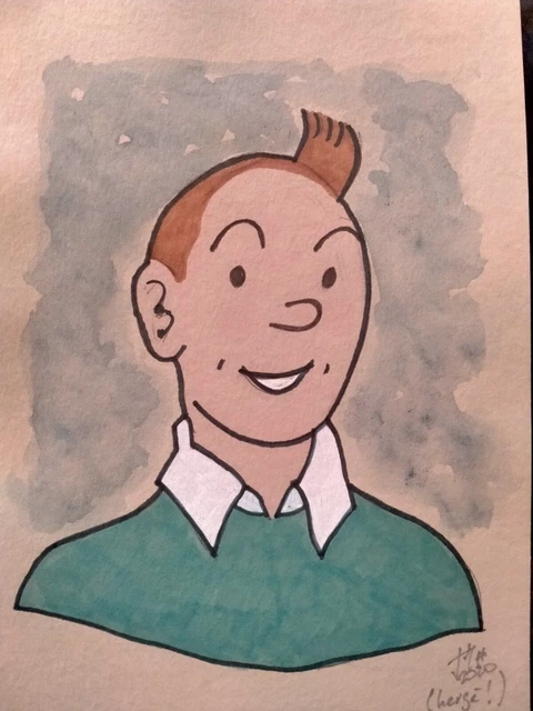 TINTIN COMMISSION HERGÉ Haddock Milou Bd Dessin Original Art A5 Drawing ...