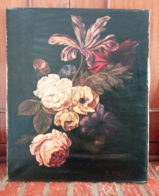 TABLEAU ANCIEN BOUQUET de Fleurs Huile sur toile Nature Morte XXème EUR 250,00 - PicClick FR