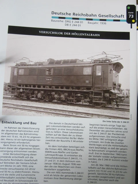 BAHN LOKAUFRISSE E & Diesel DRG 73 E 244 01 Versuchslok Höllentalbahn 1936 EUR 3,40 - PicClick DE