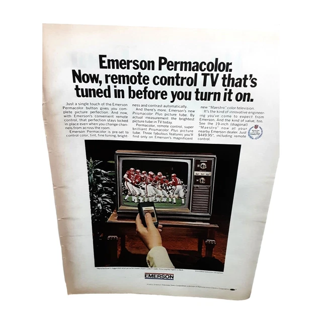 EMERSON PERMACOLOR TV Television Football vintage 1972 Magazine Print ...