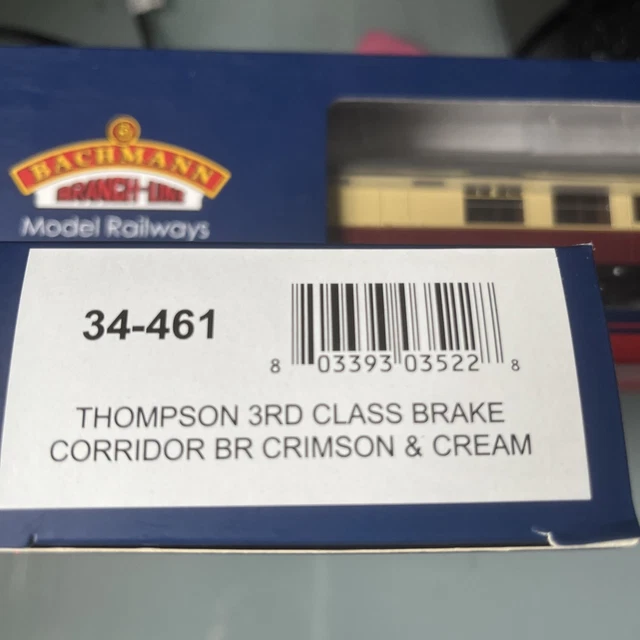 BACHMANN 34-461 THOMSON 3Rd Class Brake Corridor Br Crimson And Cream £ ...