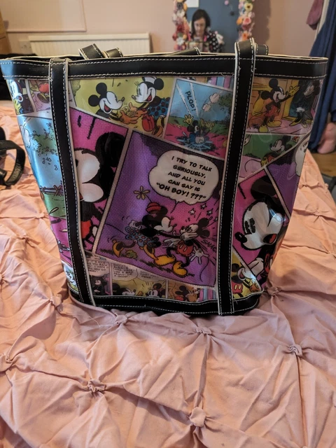 DISNEY MICKEY & Minnie Mouse Comic Strip Cartoon Pvc & Fabric Hand Bag ...