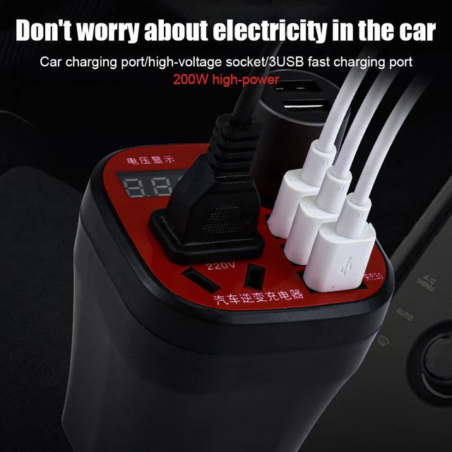 POWER INVERTER 24V12V to 220V with LED Display 3 USB Ports and Cigarette по я μ: $24.24 ...