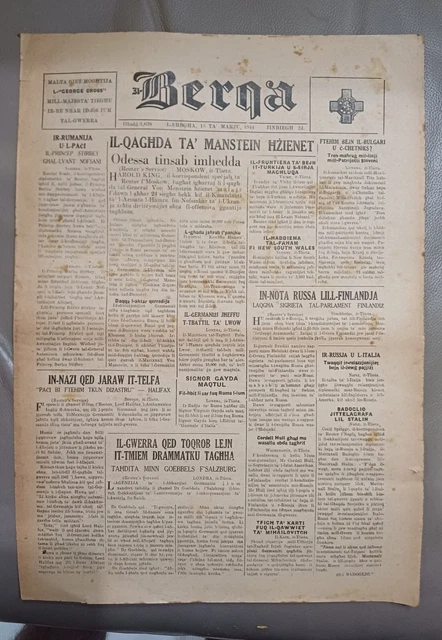 RARO PERIÓDICO MALTA Segunda Guerra Mundial Il-Berqa Marzo 1944 1 EUR 7 ...