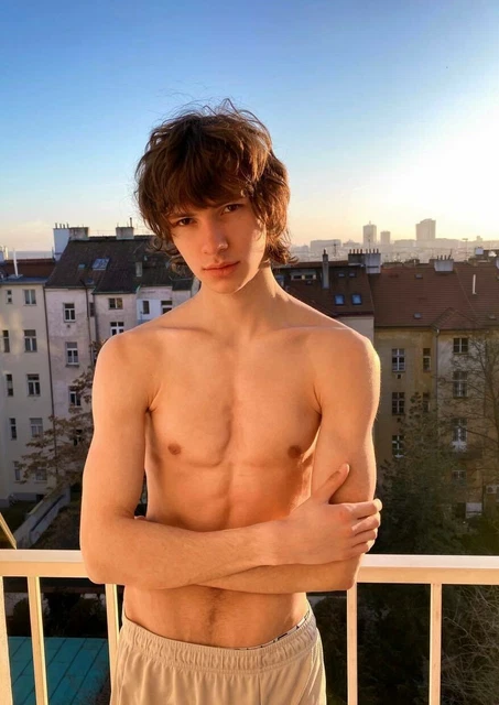 Shirtless Male Beefcake Smooth Lean Swimmer Build Shaggy Hair Guy Photo