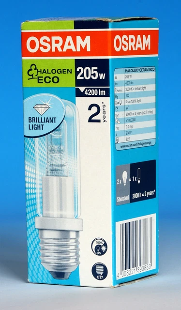 OSRAM HALOLUX CERAM Halogenlampe E27 205W 230V klar 64404 ECO EUR 39,00 ...
