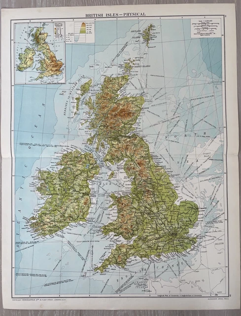 LARGE ANTIQUE MAP- British Isles 1923 25 1/2”x 20” Scotland, Ireland ...