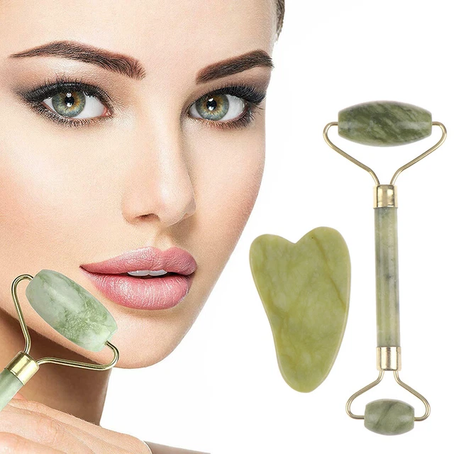 ROLLER AND GUA Sha Tools by Natural Jade Scraper Massager with Stones ...