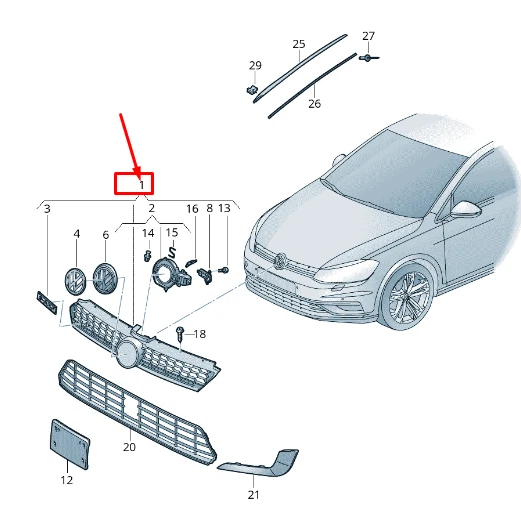 NEW VW GOLF Vii 5G Mk7 Radiator Grille 5Ge853651Kcyr 5Ge853651K Cyr ...