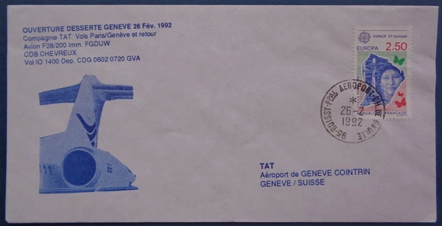 ENVELOPPE OUVERTURE DESSERTE Genève, vols Paris/Genève et retour, TAT ...
