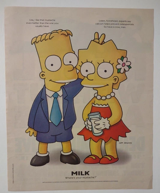 VINTAGE 1996 BART & Lisa Simpson MILK Where Your Mustache? Print Ad The ...