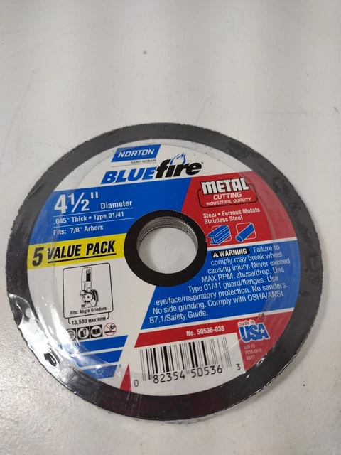 NORTON BLUEFIRE 5 Pack Bonded Abrasive 4.5 Inch Cut Off Wheel 50536-038 ...